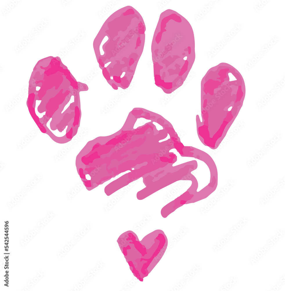 Pet Shop Logo design Pink Paw and heart Vector Marker Drawing Stock ...