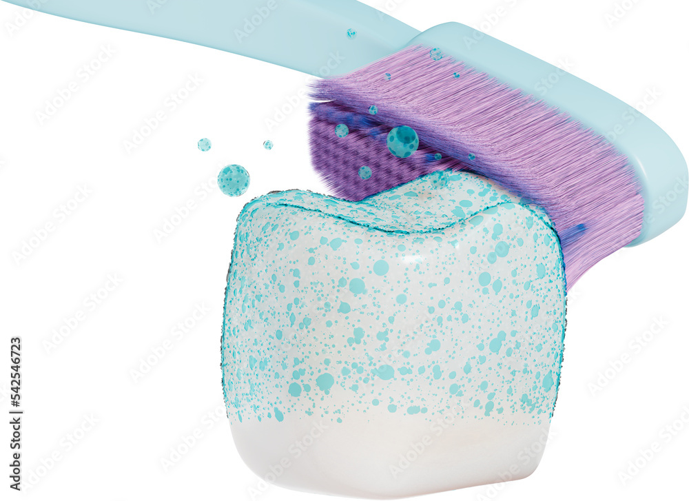 Toothbrush and a tooth with foam bubbles. Concept of oral hygiene ...