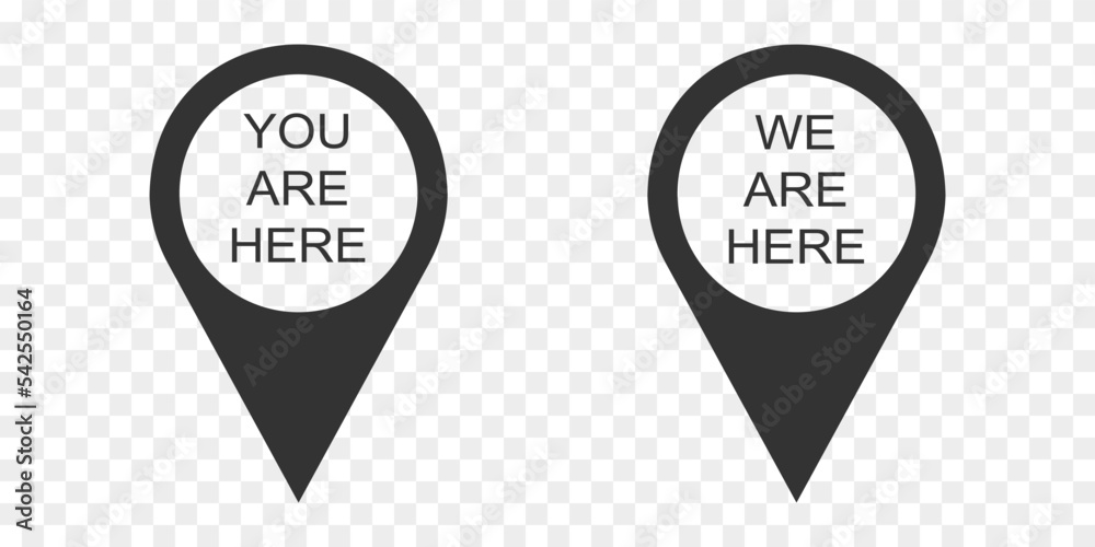 Vecteur Stock You and we are here map pin icons isolated on transparent background. GPS location ...