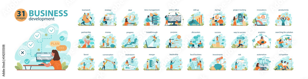 Business development big set. Business success and growth strategy. Stock Vector | Adobe Stock