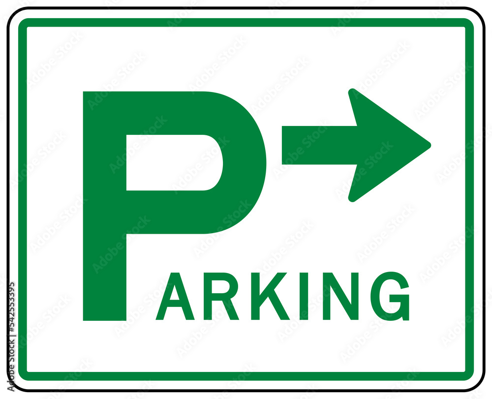 Directional parking lot and road sign, parking sign riht Stock ...