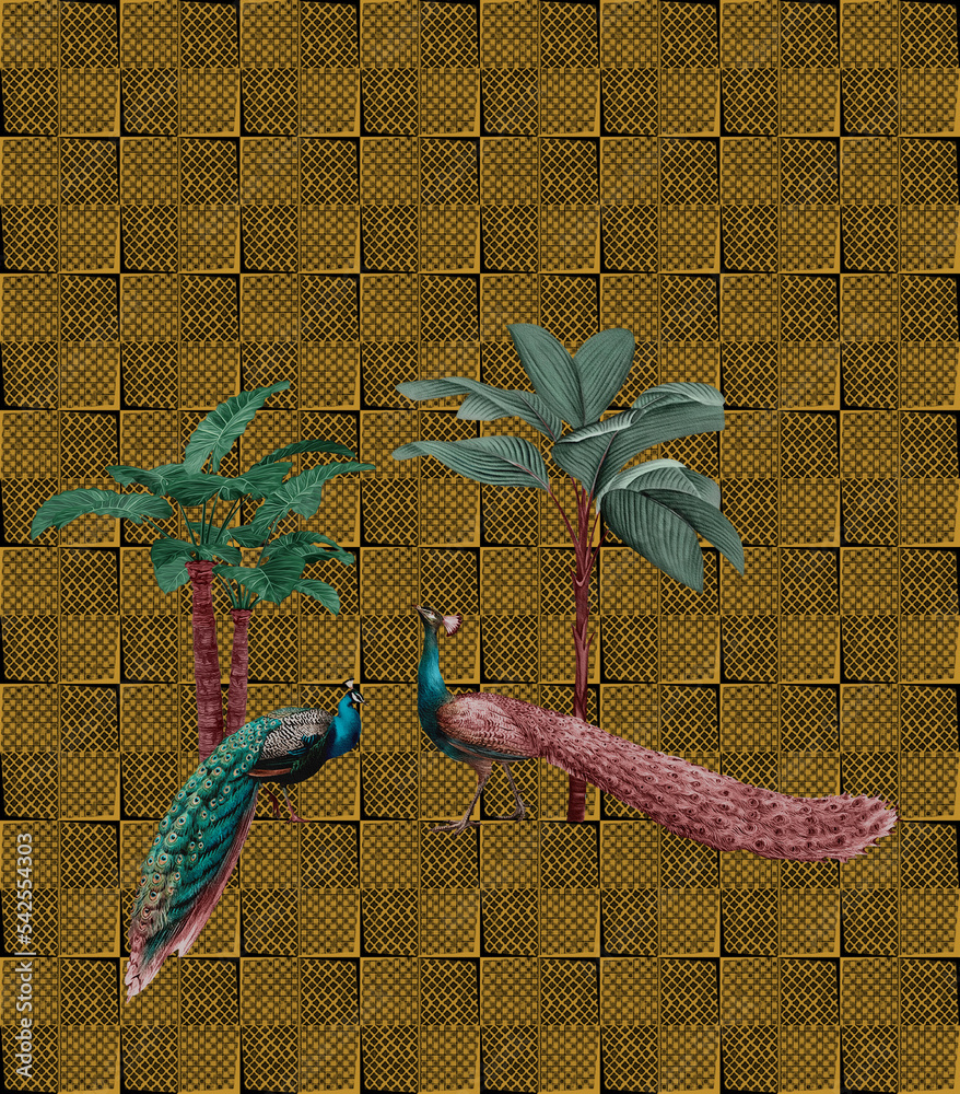 flowers on the wall designs of fancy Peacock motif surface pattern ...