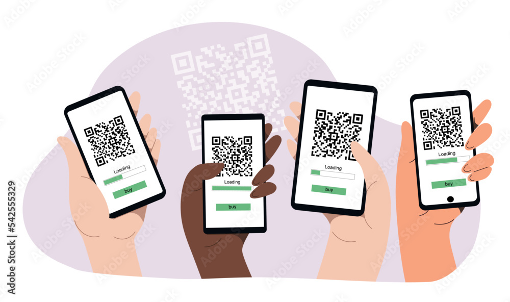 Different Nationalities concept. Hands holding smartphones with QR ...
