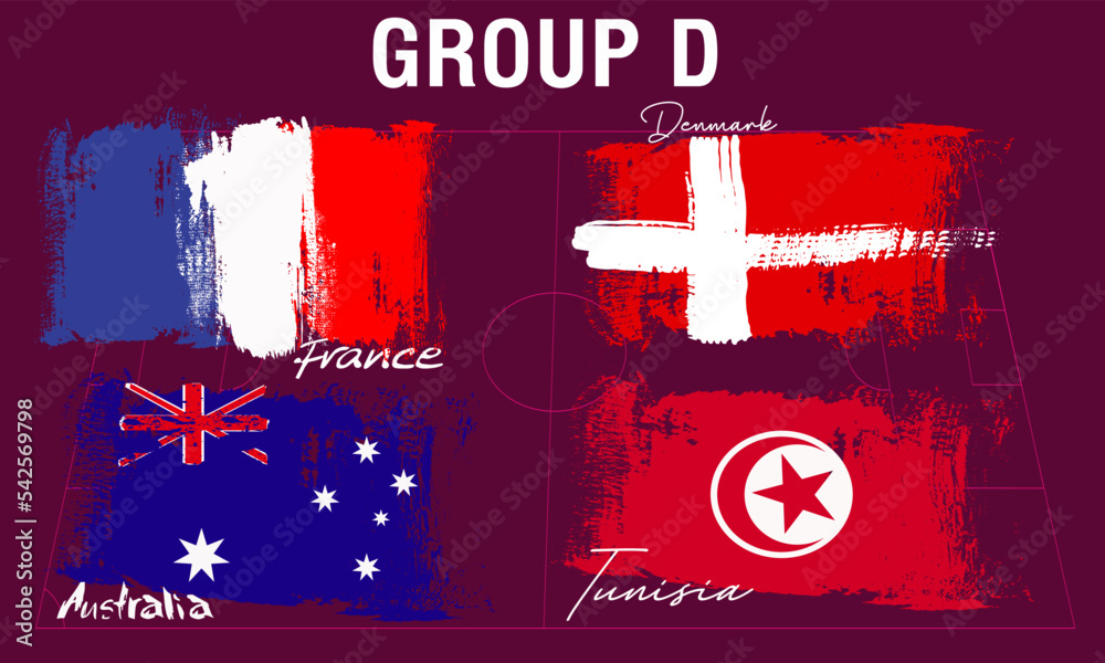 Vetor de flags of participating teams of group d, brush strokes painted ...