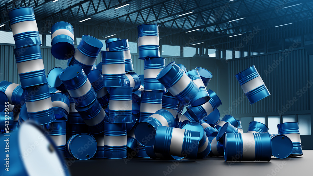 Barrels of crude oil are falling. Metaphor for shortage of oil ...