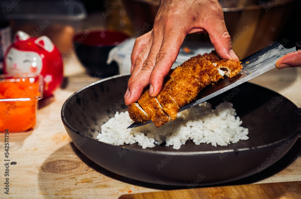 Japanese chicken katsu curry rice, deep fried breast chicken fillet ...