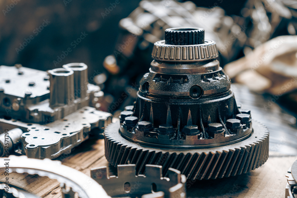 Steampunk texture, background with mechanical parts, gear wheels ...