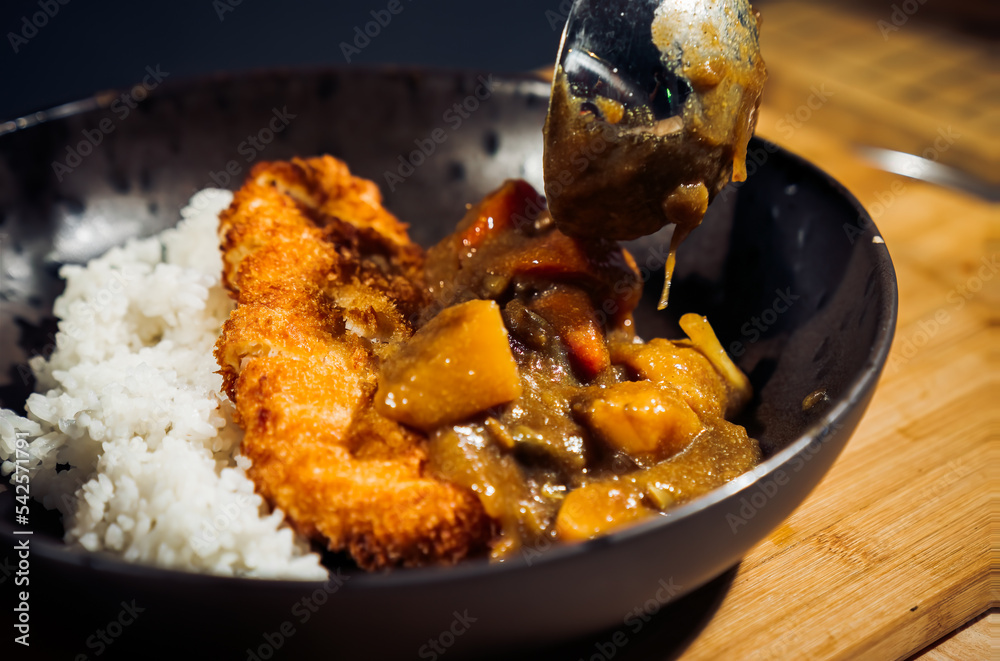 Japanese chicken katsu curry rice, deep fried breast chicken fillet ...