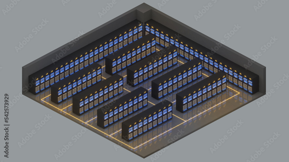 Isometric view of a large server room,Data Center With Multiple Rows of ...
