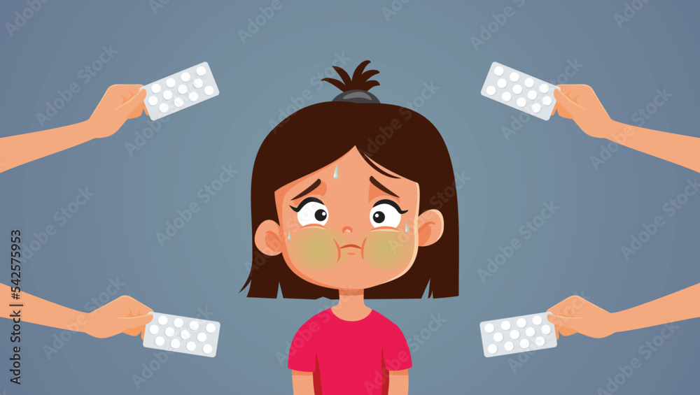 Sick Girl Feeling Nauseated Receiving Medical Treatment Vector ...