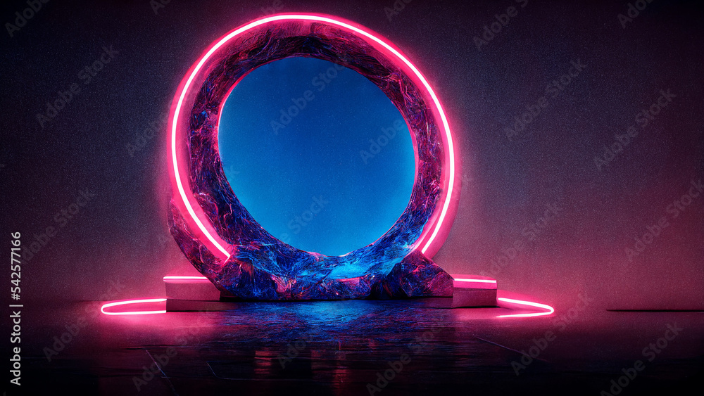 Neon Light Purple Blue Hyper circle round light gate Detailed Sci Fi ...