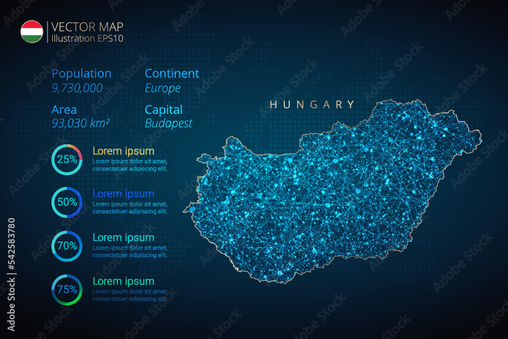 Hungary map infographics vector template with abstract geometric mesh ...