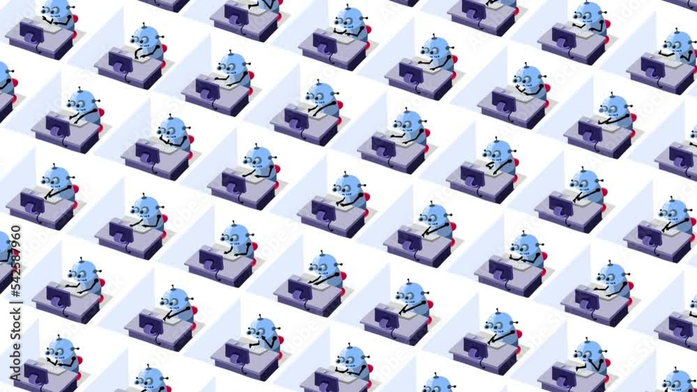 Robots working in office as employees in cubicles 4x version. AI ...