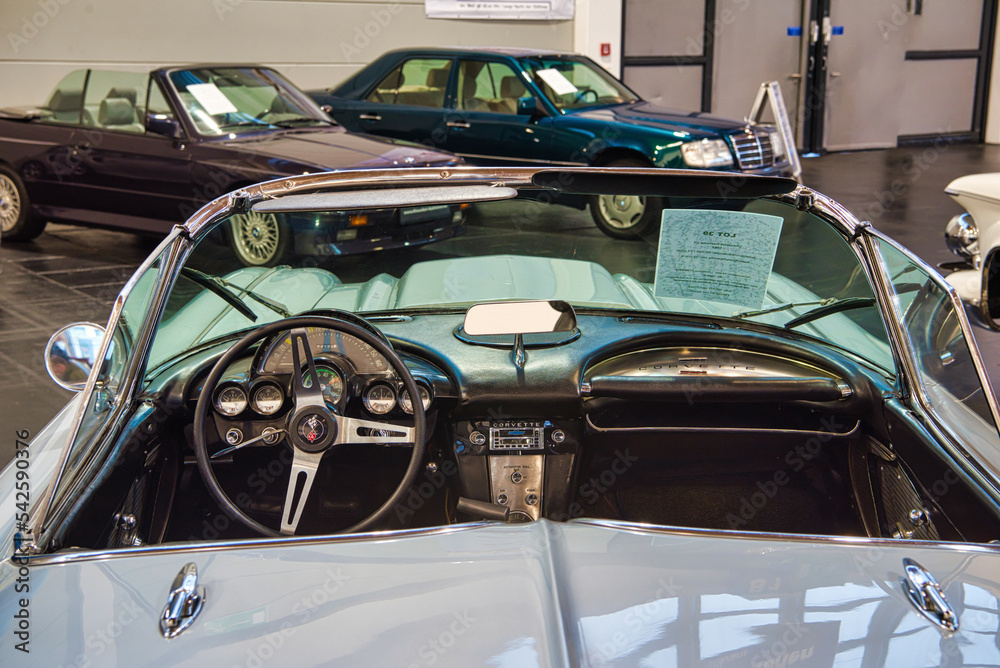 FRIEDRICHSHAFEN - MAY 2019: interior of silver CHEVROLET CORVETTE C1 ...