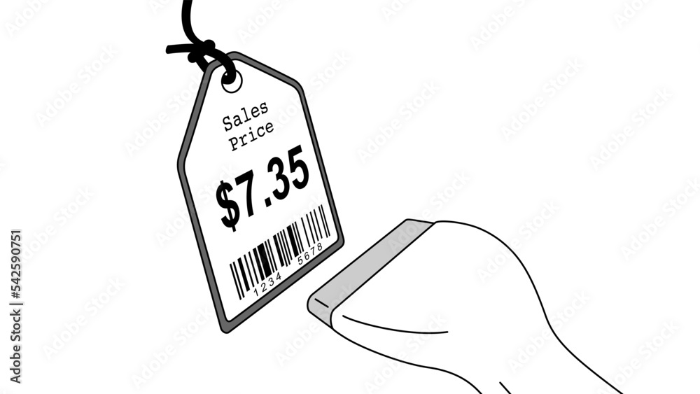 Scanning price tag with barcode reader. Barcode inventory system, etc ...
