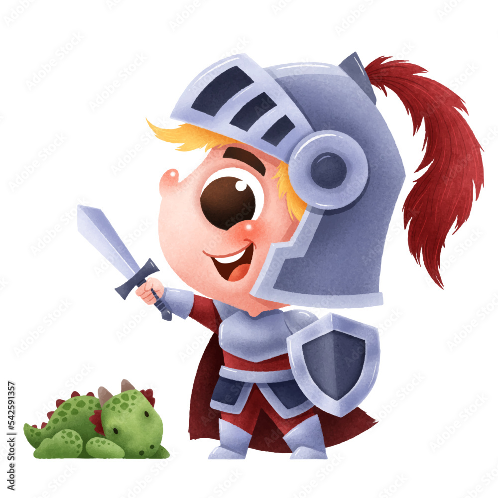 Vector illustration of cute cartoon children. Knight child costume ...