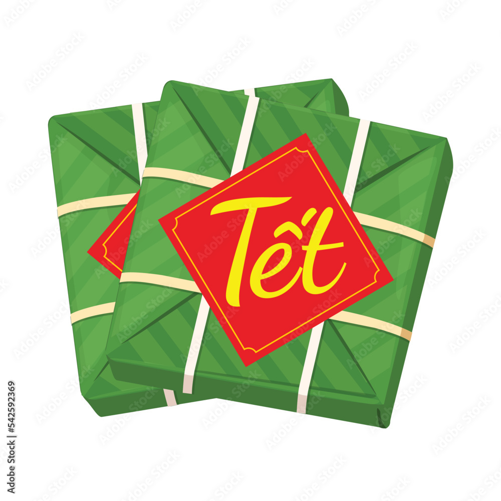 banh tet Vietnamese food square sticky rice stuffed in banana leaves ...