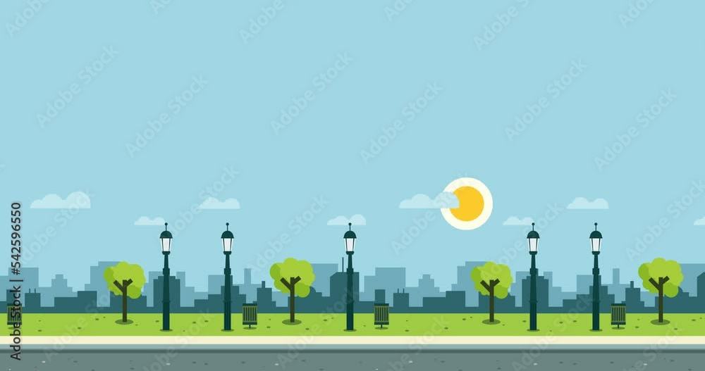 animated cute little cartoon green garden background with garden lights ...