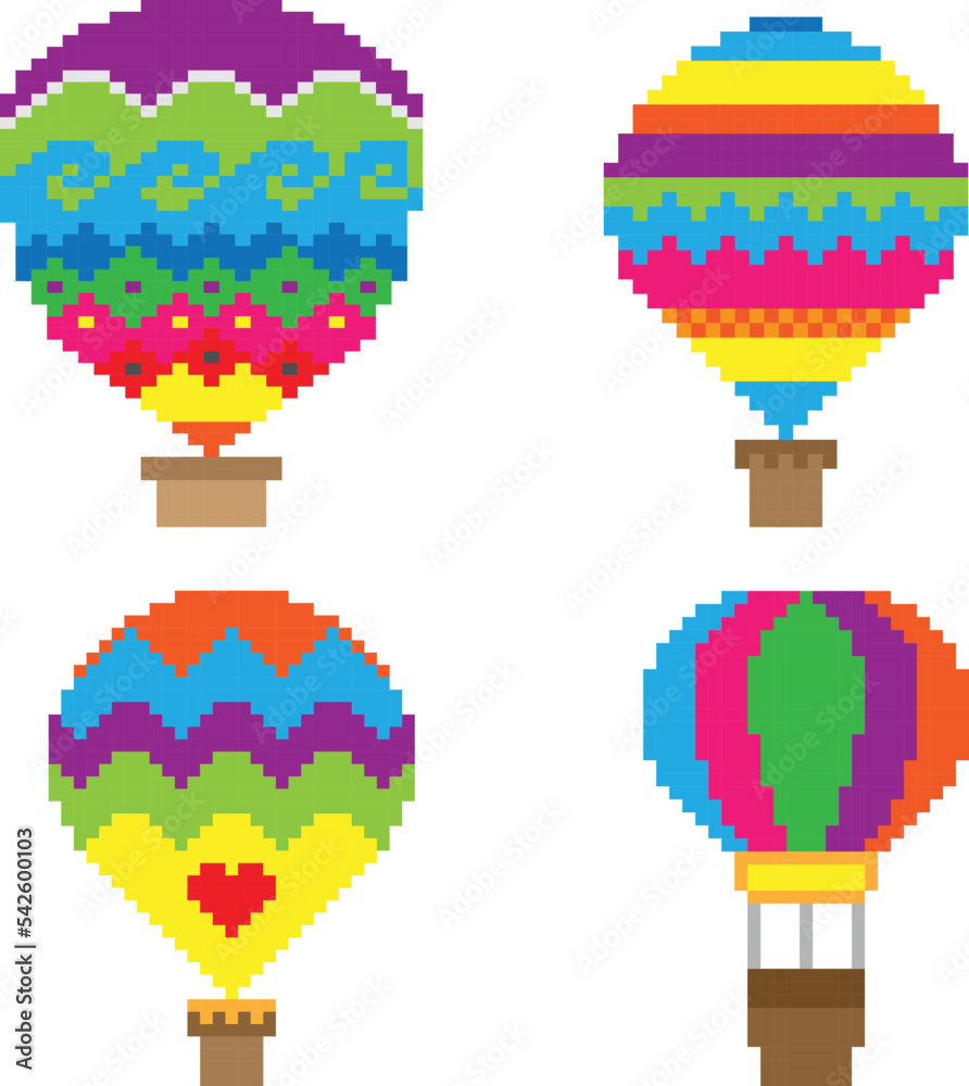 Hot air balloon Pixel art. Vector illustration of Hot air balloon pixel ...