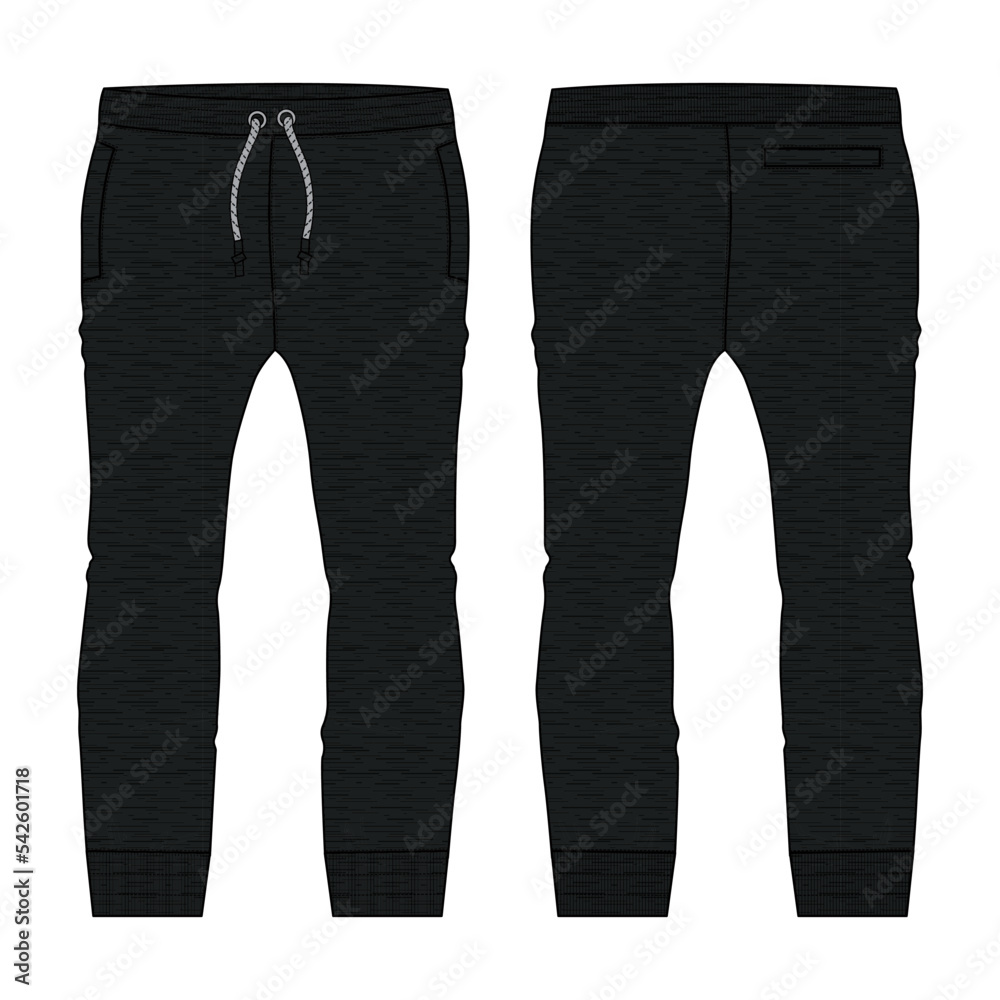 Fleece Fabric Jogger Sweatpants Technical Fashion Flat Sketch Vector