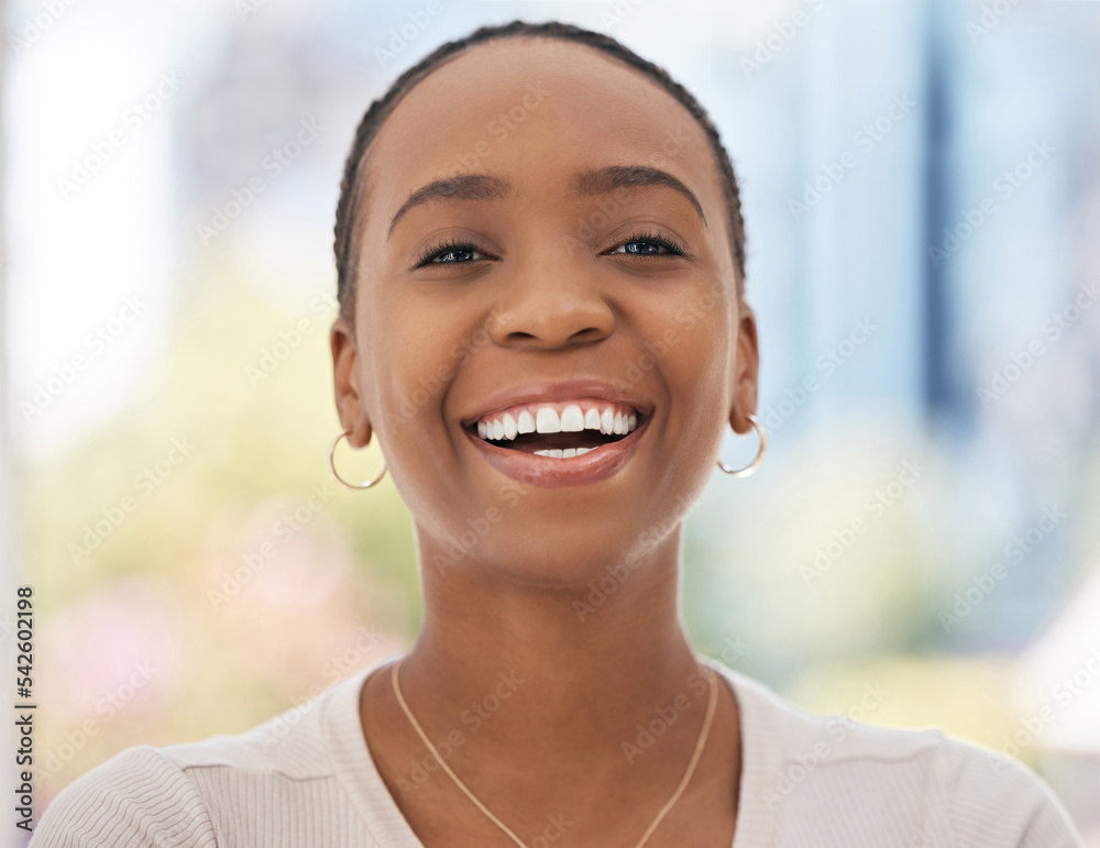 Happy, portrait and face of a black woman in corporate, working and ...