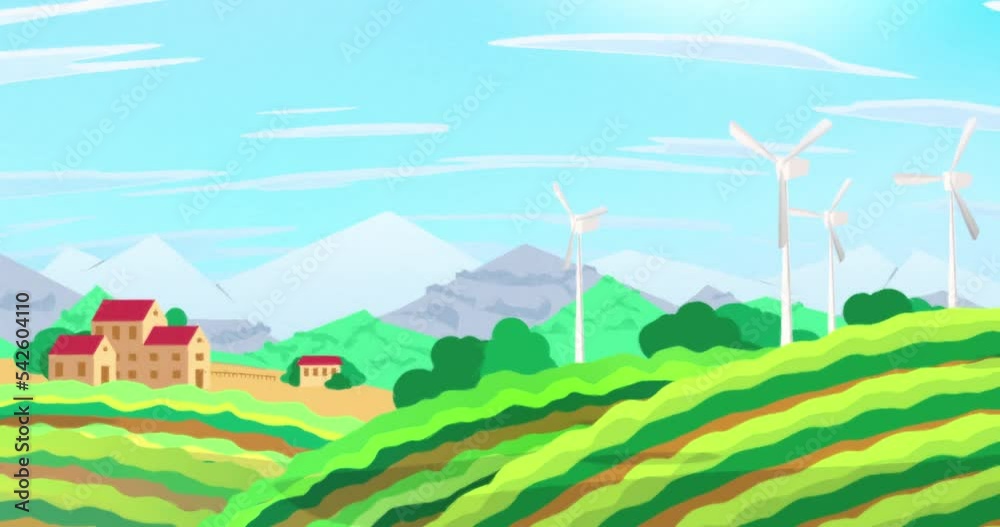 Pastoral landscape with vineyards in drawing style. A simple animation ...
