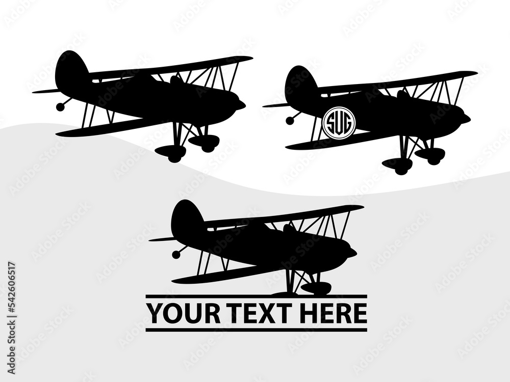 Biplane SVG, Biplane Monogram, Biplane Silhouette, Plane Bundle ...