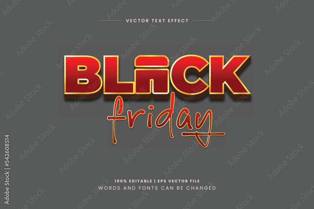 Black Friday Golden Red Gradient Color Editable 3d Text Effect Design ...