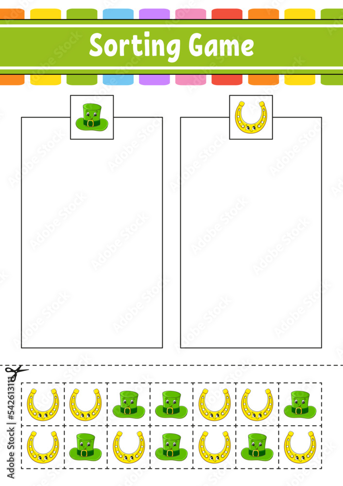 Sorting game for kids. Cut and glue. Education developing worksheet ...