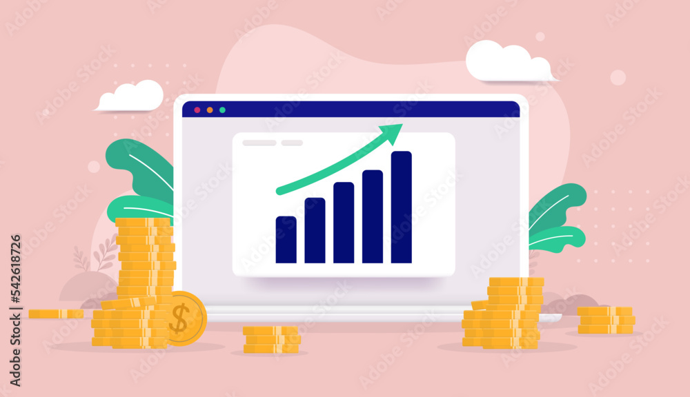 Positive economy - Laptop computer with infographic on screen with ...