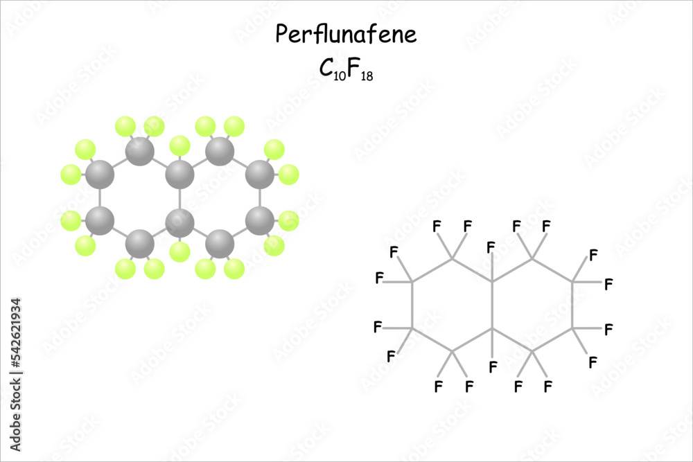 Stylized molecule model/structural formula of perflunafene. Use in ...