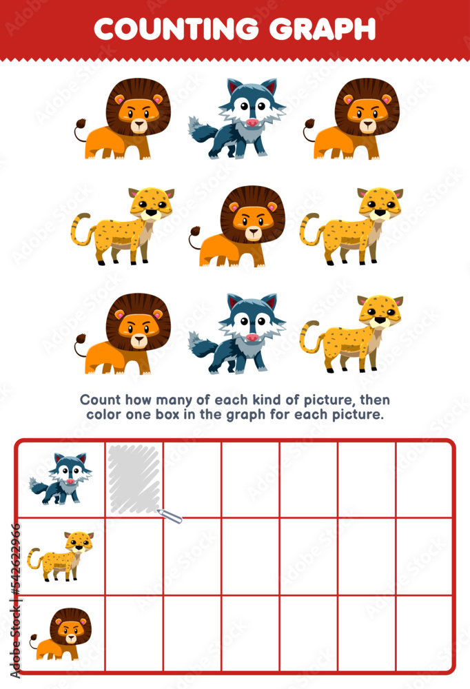 Education game for children count how many cute cartoon wolf cheetah ...