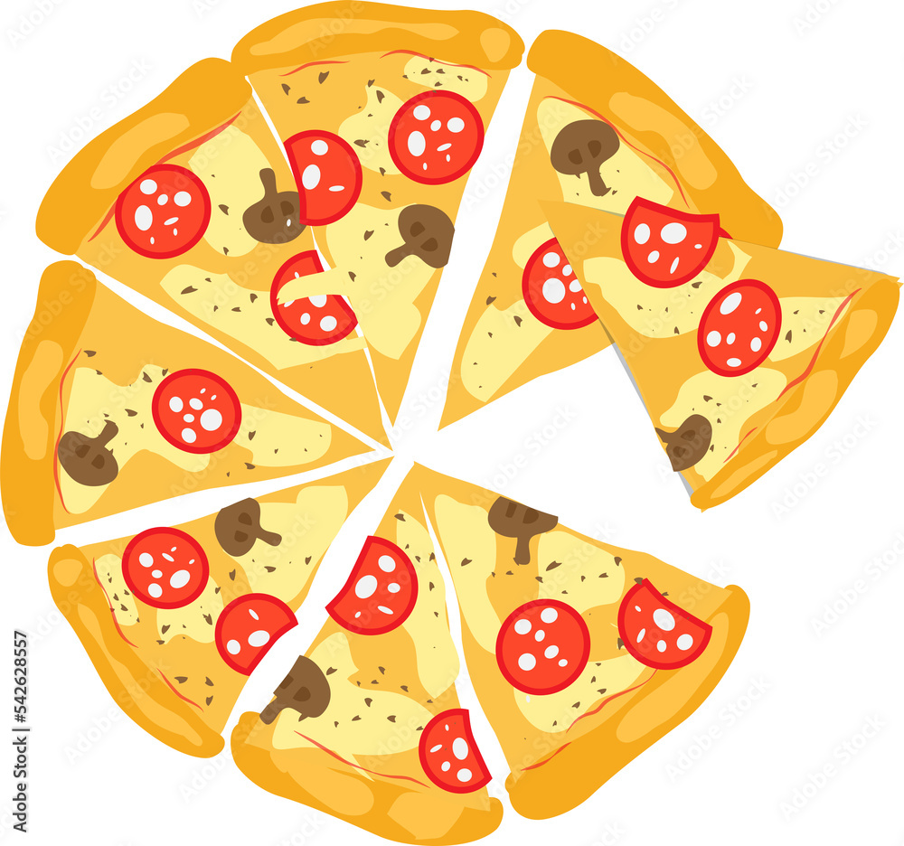 Cartoon pizza drawing set of elements fast food Stock Illustration ...