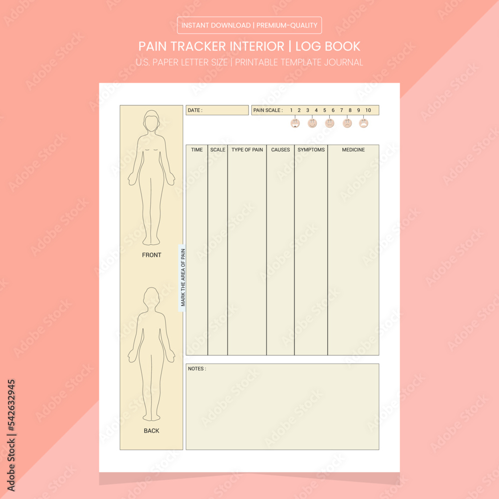 Pain Tracker Interior | Pain Tracker Log Book | Pain Tracker Notebook ...