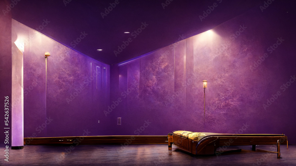 Violet room. Chair, TV cabinet lamp and empty room.Modern design ...