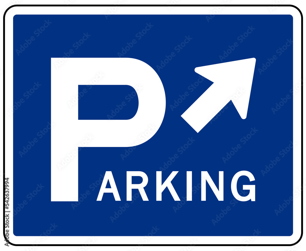 Directional parking lot and road sign, parking sign diagonal arrow ...