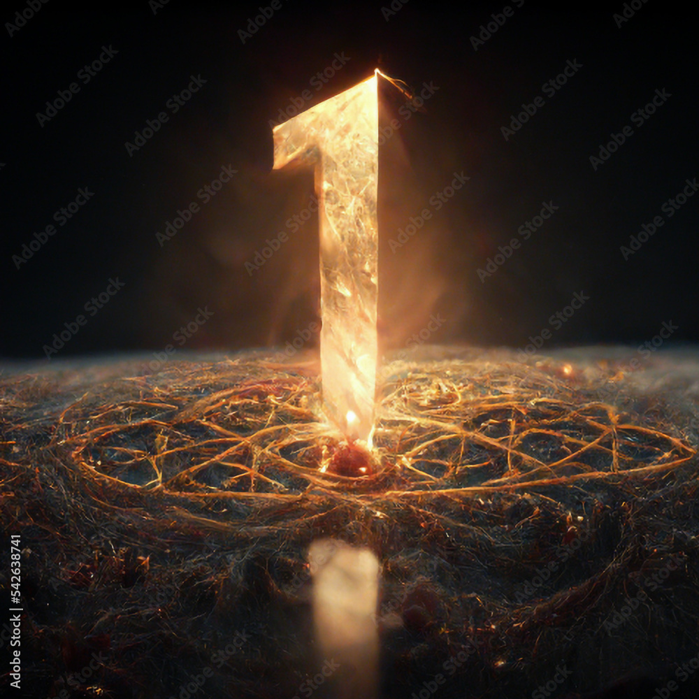 Number 1 shining in the absence of being, appear on the top of black ...