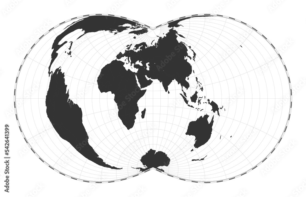 Vector world map. Rectangular (War Office) polyconic projection. Plan ...