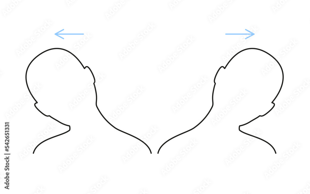 Exercise on stretch muscles of neck, tilt head, line sign. Active ...