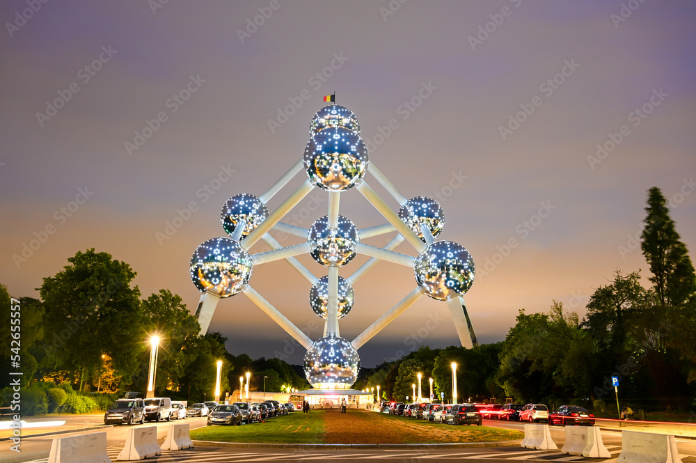 Atomium, symbol of Brussels. Popular tourist attraction and landmark in ...