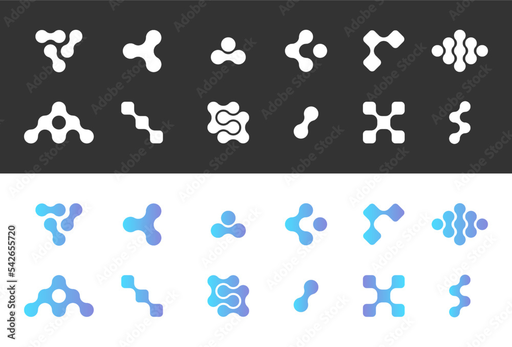 Collection of abstract metaball designs isolated on white and black ...