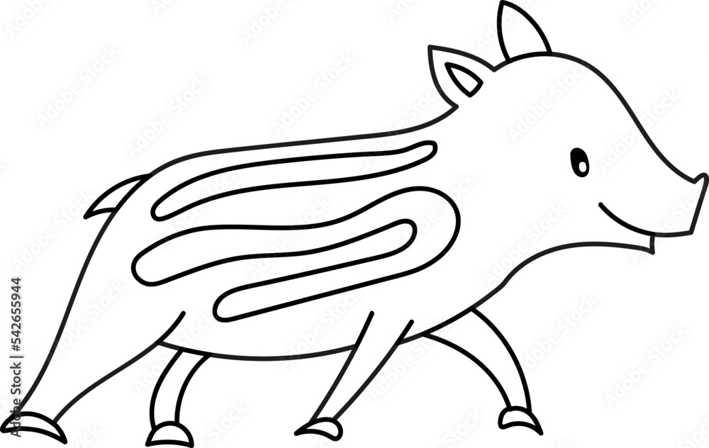 Cute coloring page for kids with cartoon baby wild pig. Cartoon vector ...