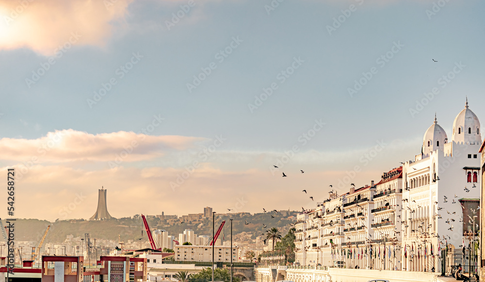 Wilaya headquarters building with birds flying, Arab league countries ...