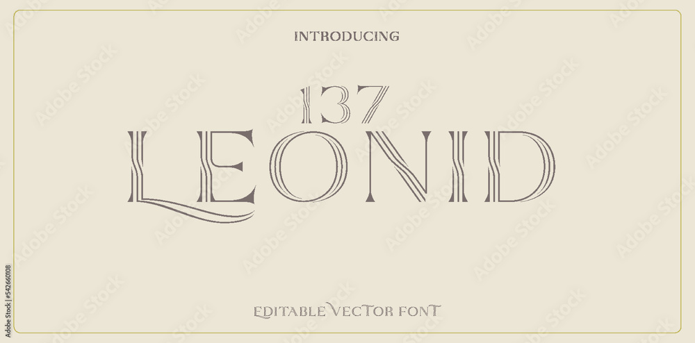 Leonid lined text elegant alphabet letters serif font template on light ...