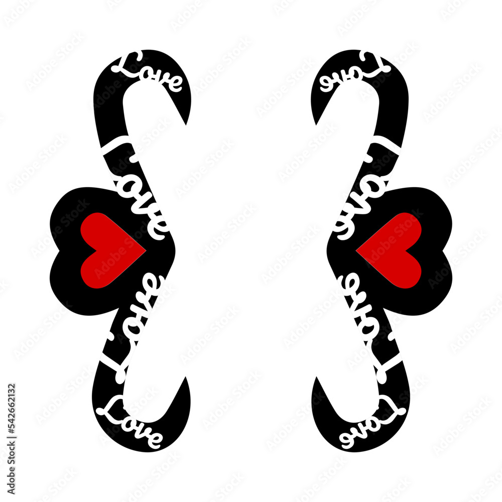 Black curly braces with red hearts vector illustration isolated on ...