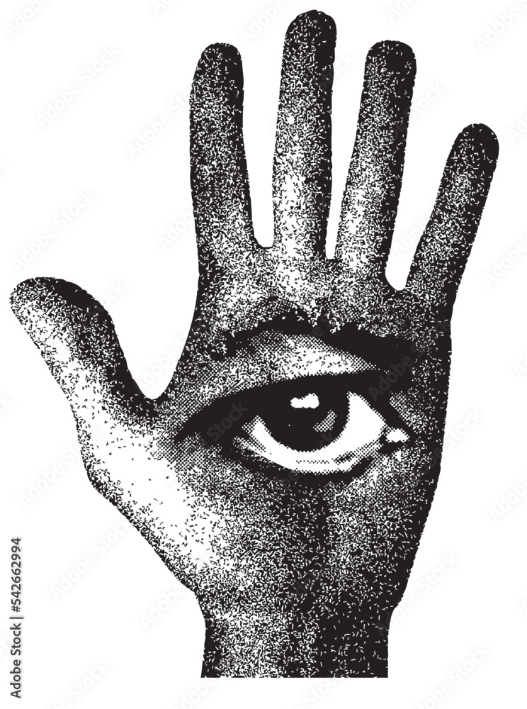 human hand with masonic all seeing eye symbol. Vector banner on the ...