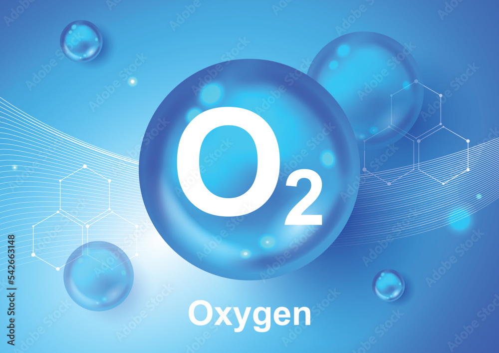 Oxygen O2 molecule models blue background vector illustration. oxygen ...