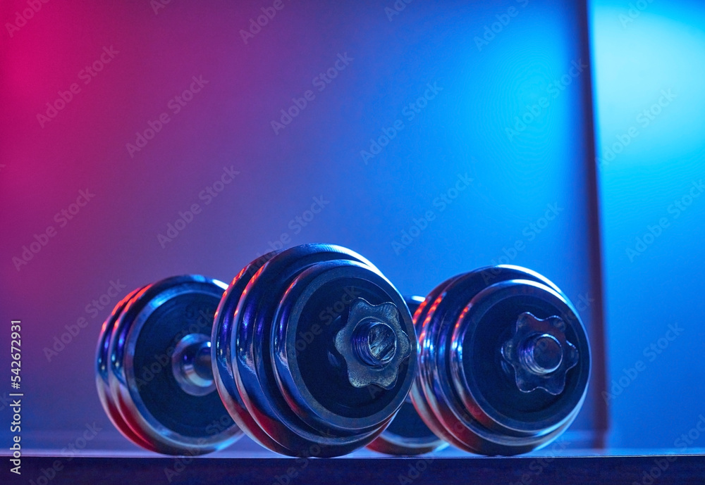 Fitness equipment for workout in Gym. Metallic Dumbbell with weights ...