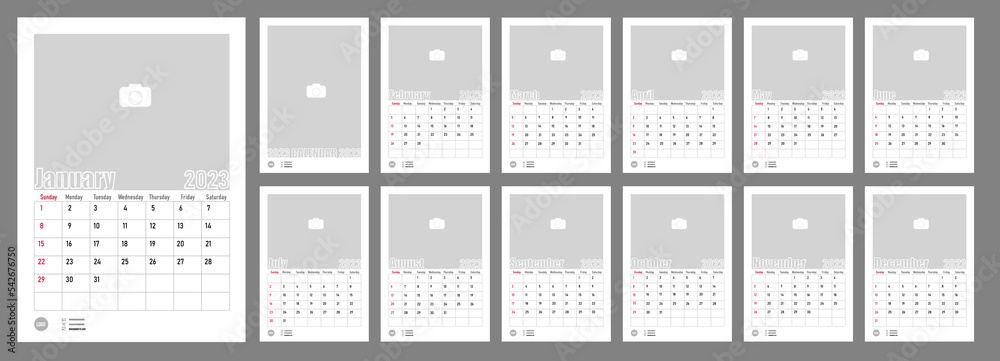 Wall Monthly Photo Calendar 2023. Simple monthly vertical photo ...