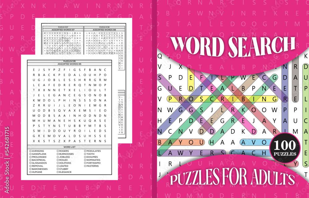 Word Search Puzzle Book Cover Design for Adults Stock Vector | Adobe Stock
